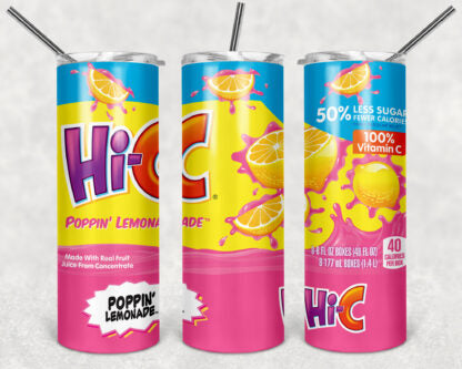 Hi-C Poppin’ Lemonade 20oz Skinny Tumbler custom drinkware - with stra ...