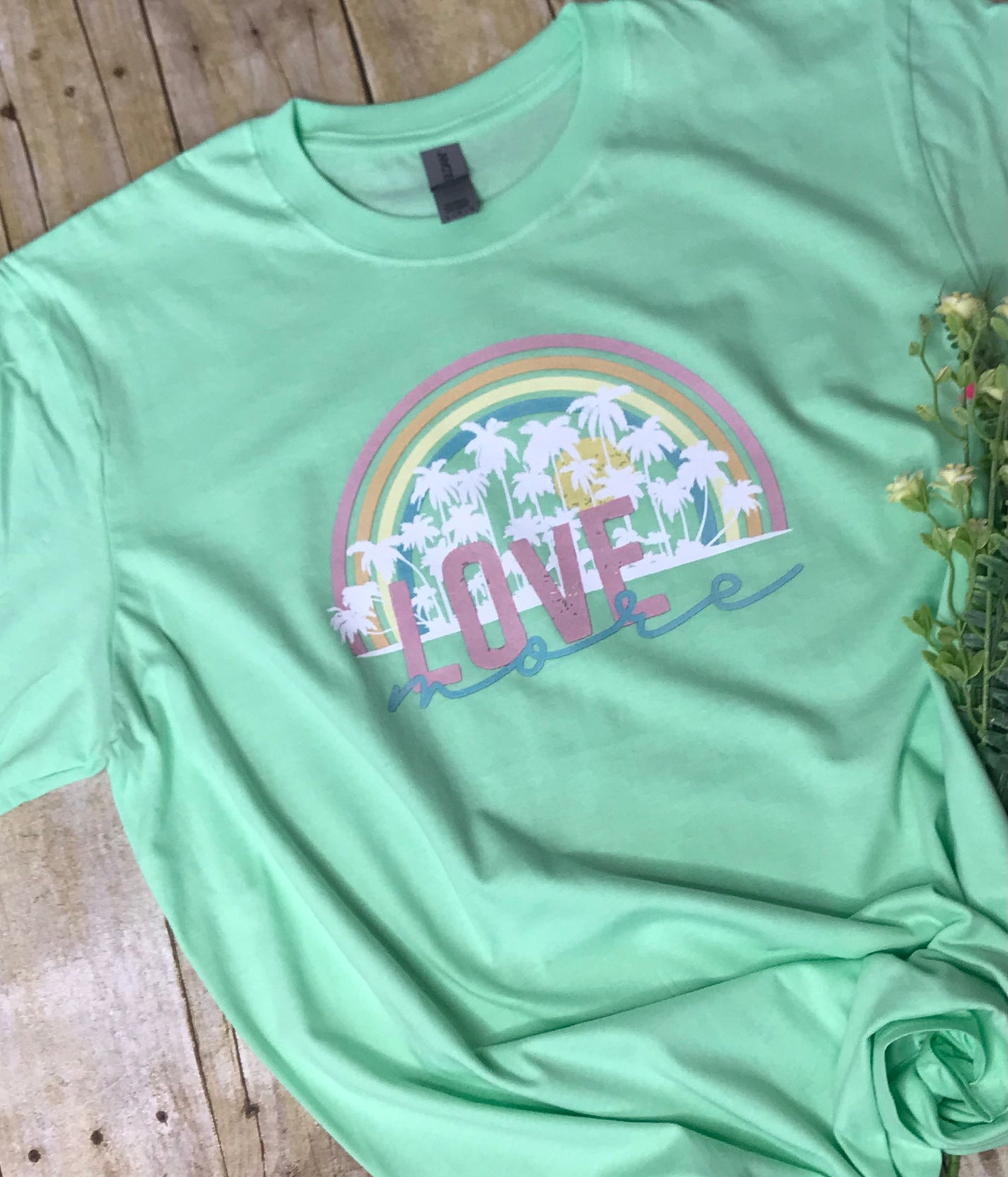 Love More Tee - Unisex T-Shirt - Palm Trees, Rainbow, Summer top - Lad ...